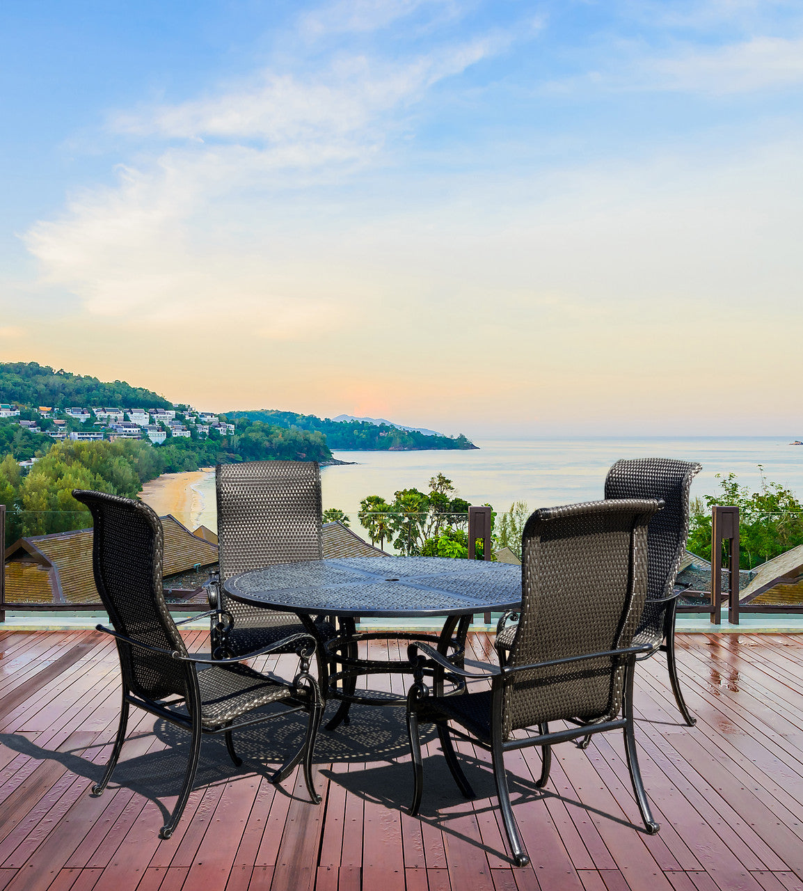 AFD Home Wyndermere Woven Outdoor Round Dining Table Set of 5 (KIT) 11